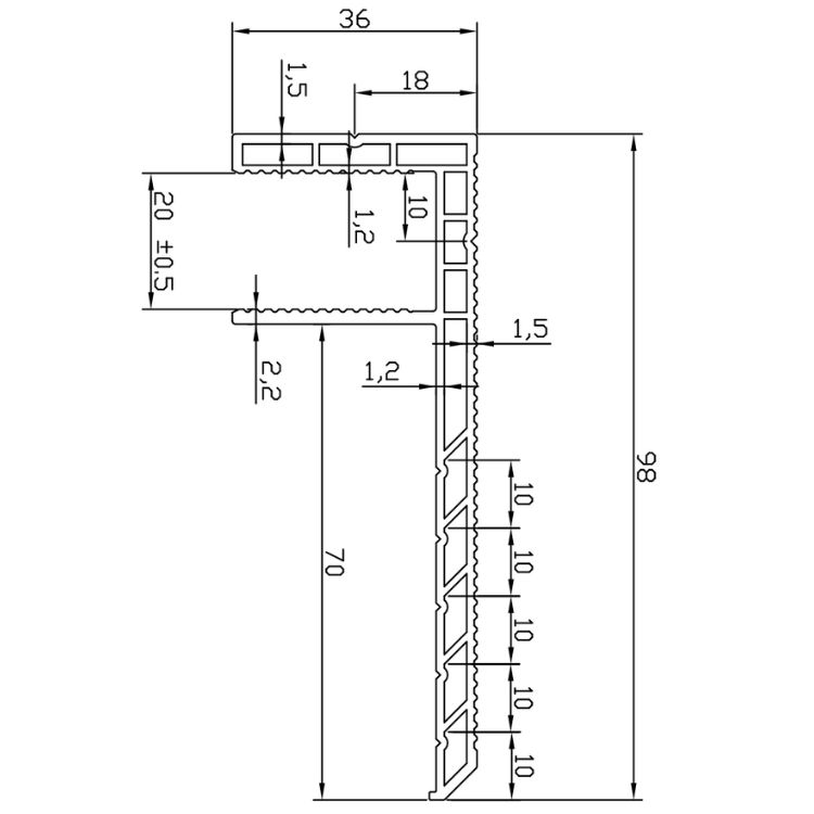 Profilo per falso telaio serramento, larghezza 98 mm, lunghezza 6500 mm ...